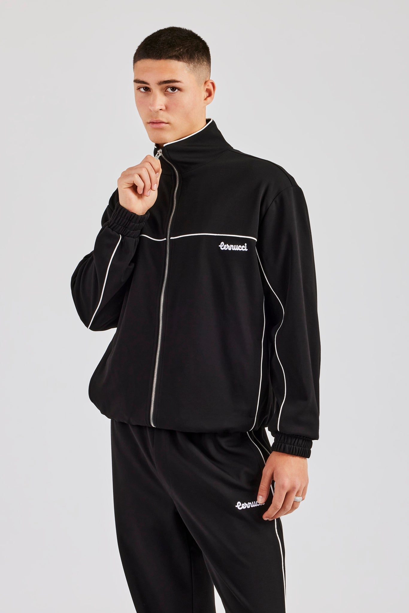 Piping Zip Through Jacket - Black – Amalfi Gold